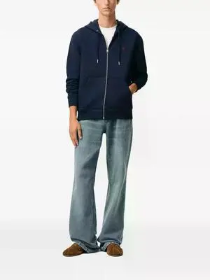 AMI Paris Zipped Hooded Jacket With De Coeur Embroidery - Blue