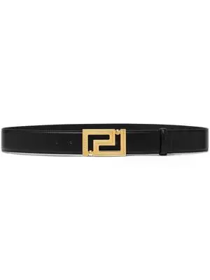 Versace Greca Buckle Leather Belt - Black