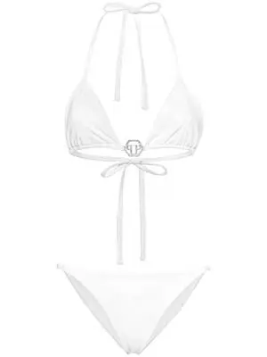 Philipp Plein Logo Plaque Triangle Bikini Set - White