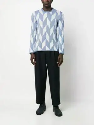 Giorgio Armani Navy Cotton Tailored Trousers - Blue
