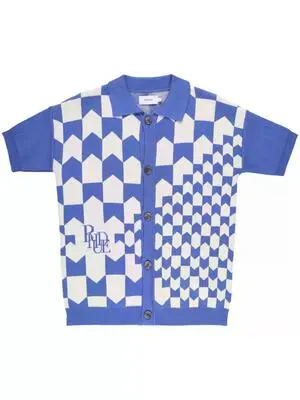 Rhude Racing Checkered Knitted Polo Shirt - Blue