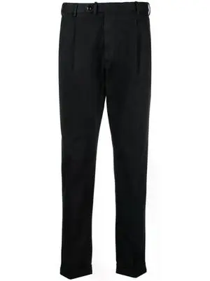 DELL'OGLIO Cotton-blend Tapered Trousers - Black