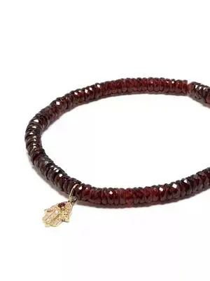 SYDNEY EVAN 14kt Yellow Gold Garnet Beaded Bracelet With Hamsa Pendant - Red