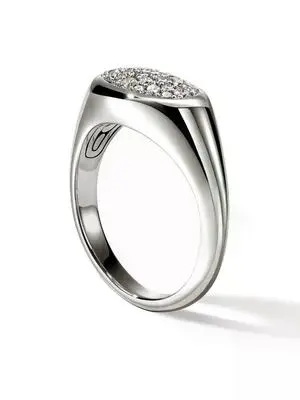 John Hardy Sterling Pebble Diamond Signet Ring