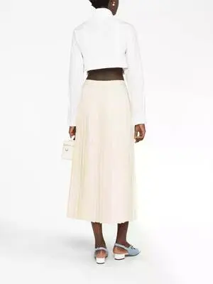 Prada Logo Jacquard Silk Pleated Skirt