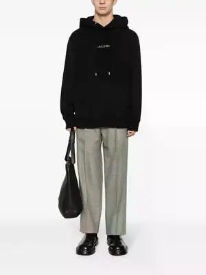 LANVIN Logo-embroidered Cotton Hoodie - Black
