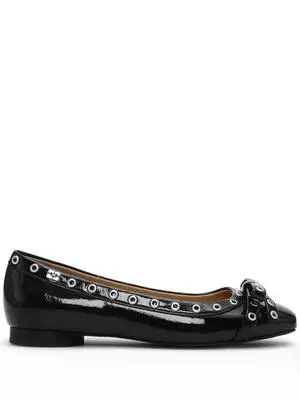 GANNI Patent Leather Bow Ballerina Flats - Black