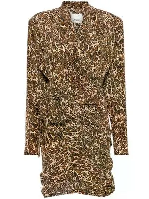 Isabel Marant Étoile Cleora Leopard Print Silk Blend Mini Dress - Brown