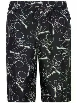 Philipp Plein Skull Print Silk Shorts - Black