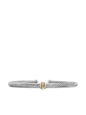 David Yurman 18kt Yellow Gold And Sterling Classic Cable Station Bracelet - Silver