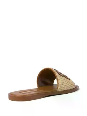 Miu Miu Raffia Slides With Logo Patch