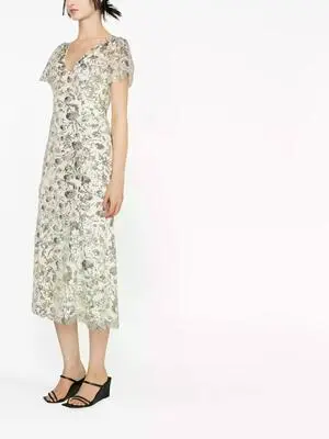 SELF-PORTRAIT Sequin-embellished V-neck Midi Dress