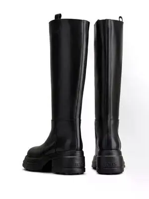 TOD'S Round Toe Knee-length Block Heel Leather Boots