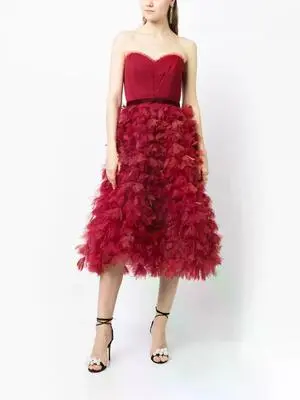 Marchesa Strapless Ruffled Midi Dress