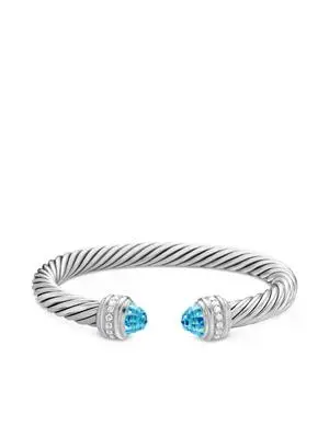 David Yurman Sterling Cable Topaz And Diamond Bracelet