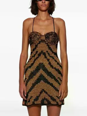 ANDREA ALMEIDA Zebra Print Crocheted Mini Dress