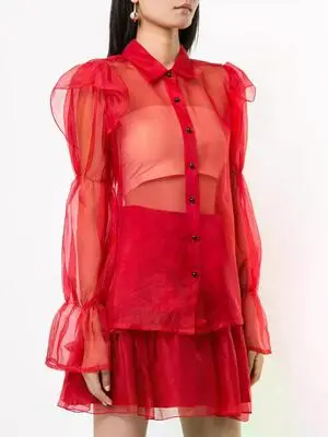 MACGRAW Ruffled Silk Blouse - Red
