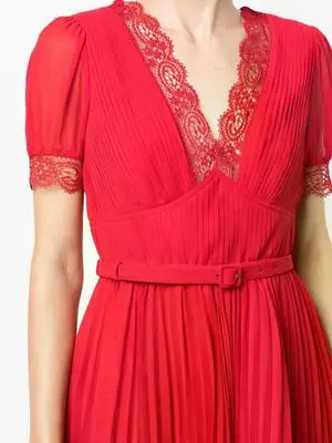 SELF-PORTRAIT Lace-trimmed A-line Minidress - Red