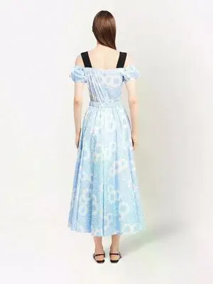 Prada Floral Print Off-shoulder Cotton Dress