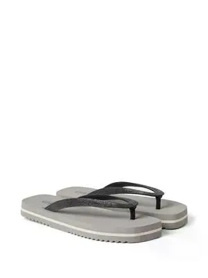Brunello Cucinelli Monili Embellished Leather Flip Flops