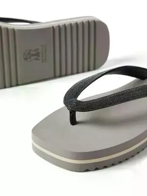 Brunello Cucinelli Monili Embellished Leather Flip Flops