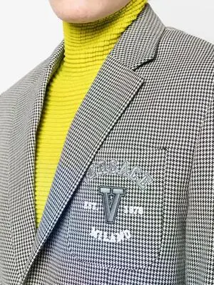 Versace Logo Embroidery Houndstooth Blazer