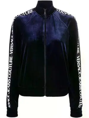 Versace Logo Tape Zipped Sweatshirt - Blue