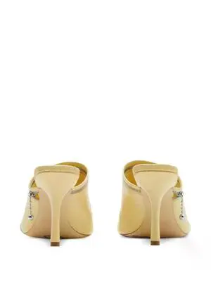 Burberry Decorative Zip Leather Heeled Sandals - Yellow