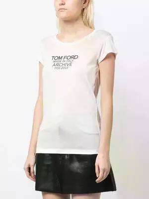 TOM FORD Logo Print Silk T-shirt - Neutrals