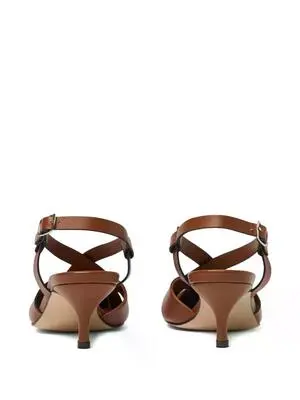 SCAROSSO 55mm Clio Cross-strap Kitten Heels - Brown