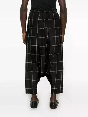 Yohji Yamamoto Check Pattern Drop-crotch Trousers