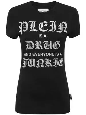 Philipp Plein Slogan Print Cotton T-shirt - Black