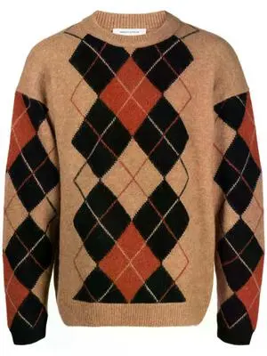 Maison Kitsuné Argyle Check Crew Neck Jumper - Brown