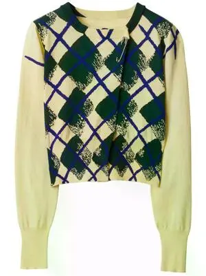 Burberry Burberry Argyle Intarsia Cropped Cotton Jumper Yellow