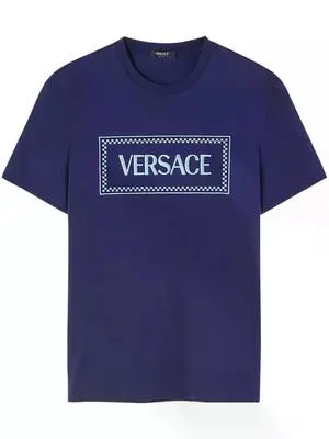 Versace 90s Logo Embroidered T-shirt - Blue