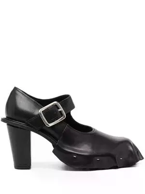 Comme Des Garçons Leather Mary Jane Block Heels - Black