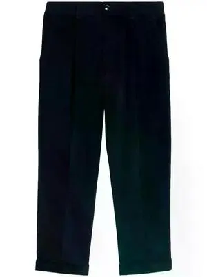 AMI Paris Navy Wool Corduroy Tapered-leg Cropped Trousers - Blue
