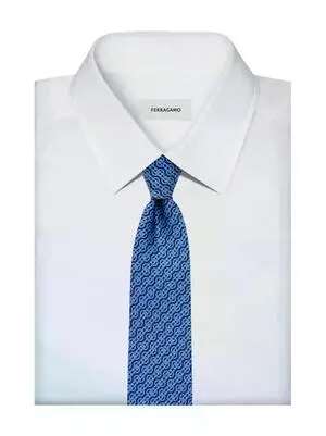 FERRAGAMO Woven-print Silk Tie - Blue