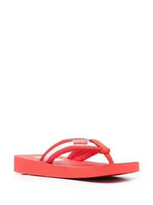 Kenzo Logo Patch Striped Flip Flops - Red
