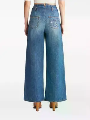 Etro Floral Embroidered Belted Wide Leg Jeans