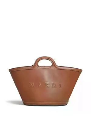 Marni Tropicalia Logo-embossed Leather Tote Bag - Brown