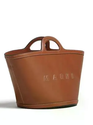 Marni Tropicalia Logo Embossed Leather Tote Bag