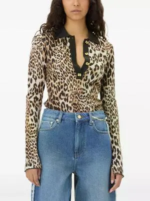 GANNI Leopard Print Long Sleeve Top