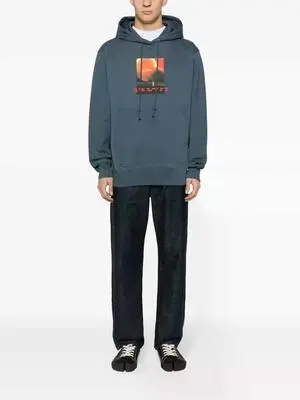 Helmut Lang Graphic Print Cotton Hoodie - Blue