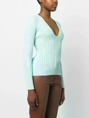 AERON Ribbed V-neck Long-sleeve Top