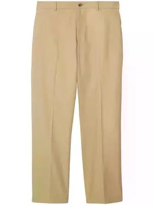 Burberry Logo-embroidered Cotton Chino Trousers - Neutrals