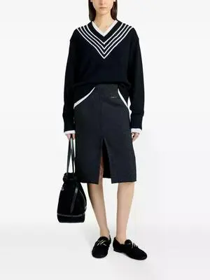 Proenza Schouler White Label V-neck Striped Merino Wool Jumper - Black
