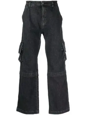 HTC LOS ANGELES Straight-leg Denim Cargo Jeans - Black