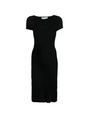 Proenza Schouler White Label Ribbed Knit Short Sleeve Midi Dress - Black