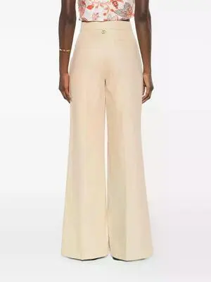 TWINSET Sand Beige Cotton-linen Blend Slit-hem Trousers